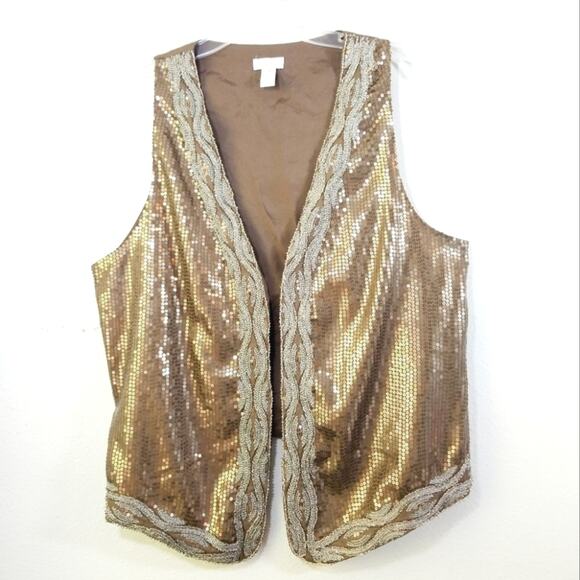 Chico's | Jackets & Coats | Chicos Copper Sequin Embroidered Trim Vest ...